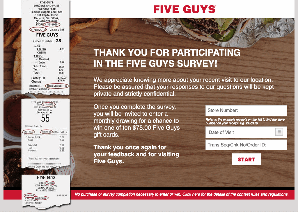 FiveGuys.com/Survey - Five Guys Survey (START NOW)